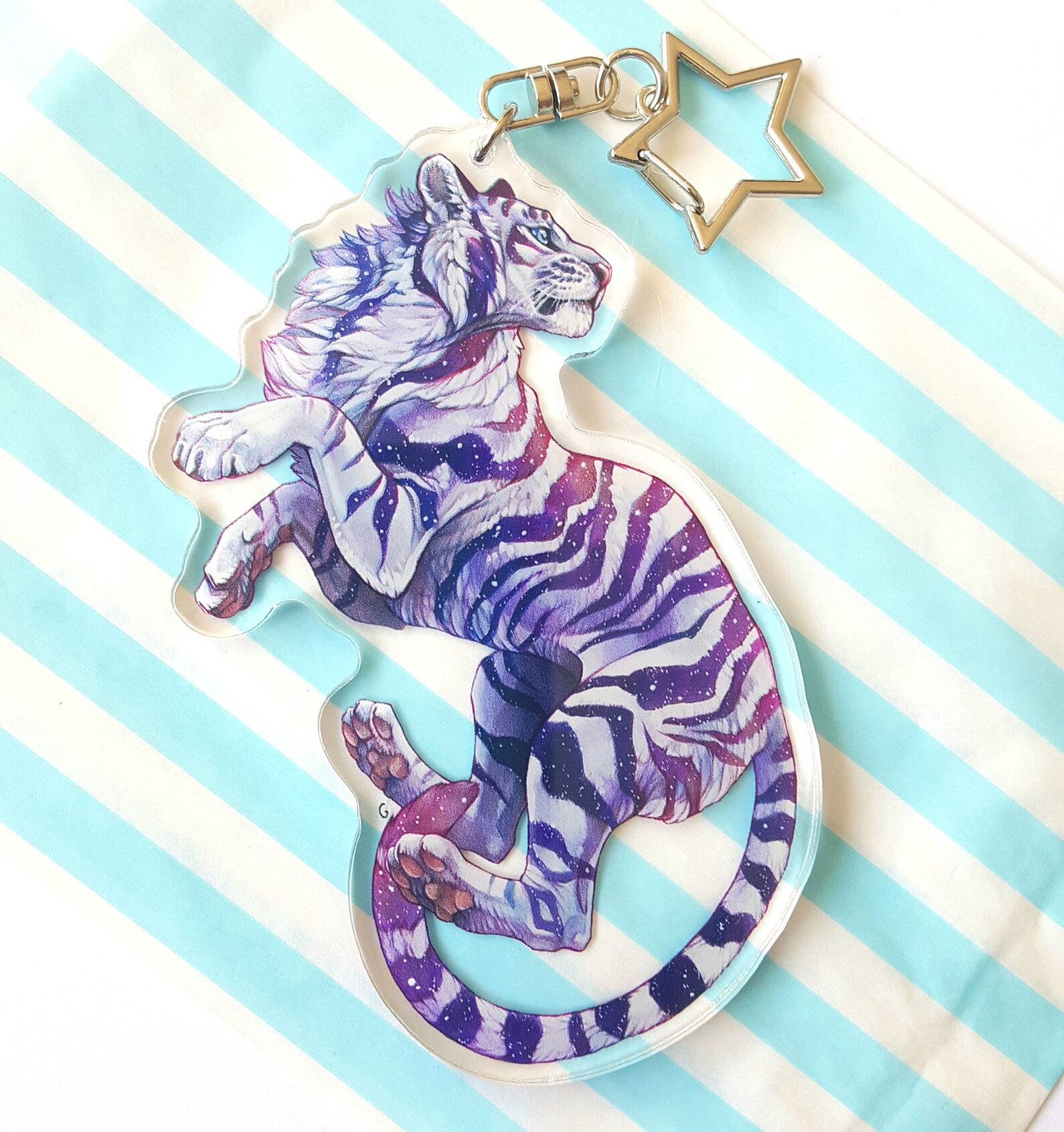 White Galaxy Tiger Large Acrylic Keyring - Etsy