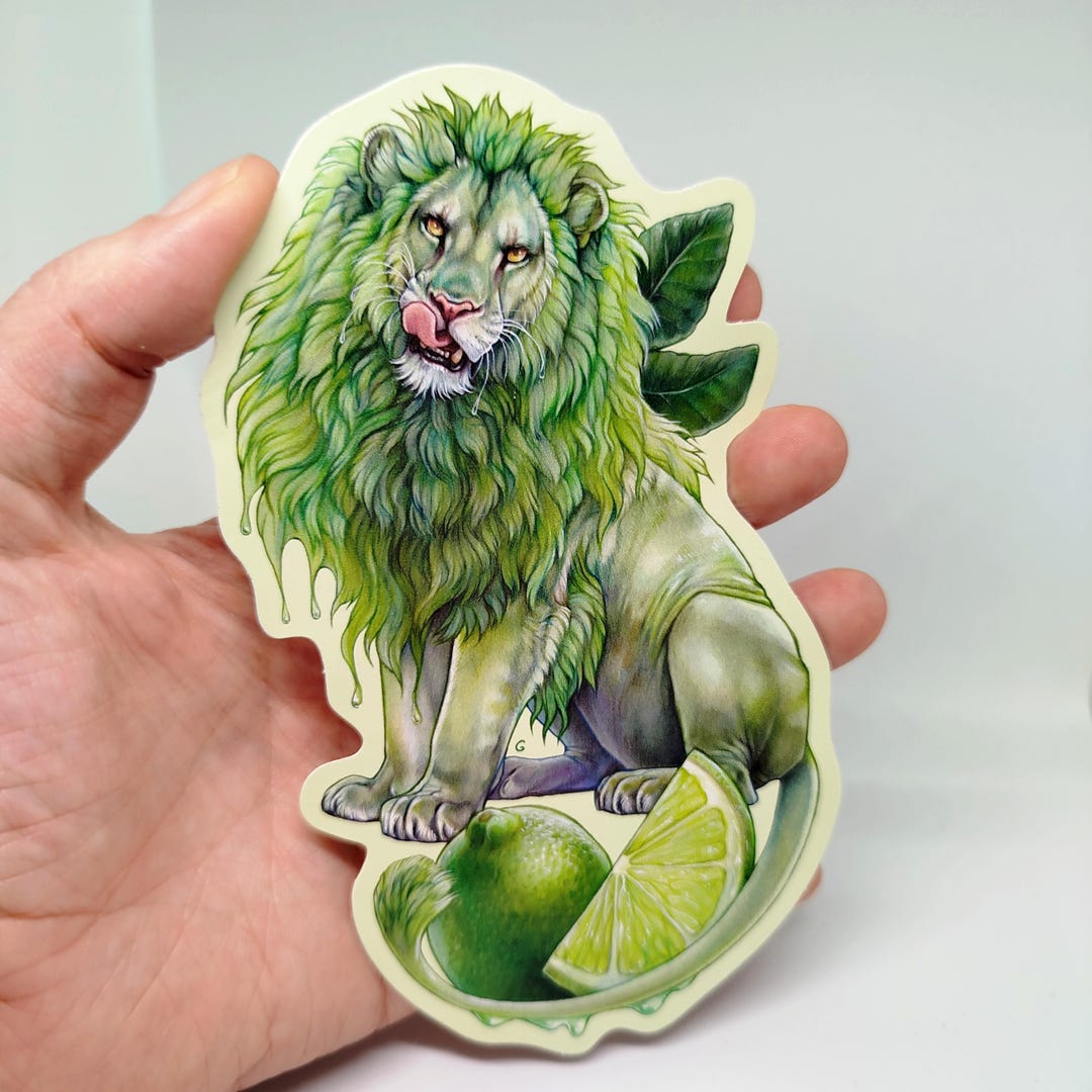 Large Vinyl Sticker: Lion and Lime - Etsy