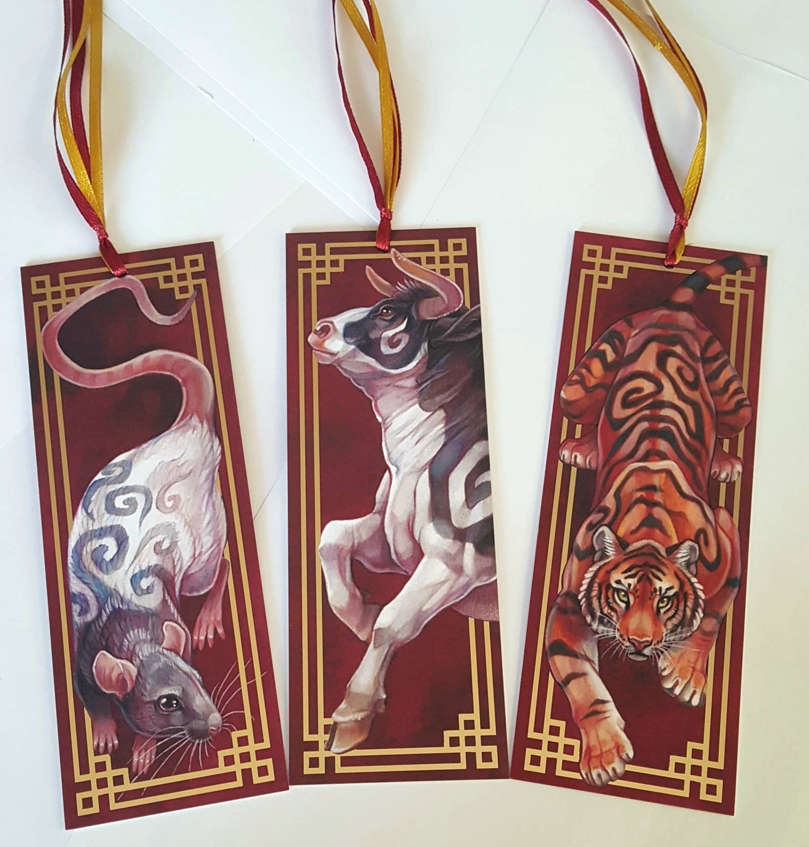 Chinese Zodiac Bookmark With Ribbon and Gold Foil: Year of the | Etsy