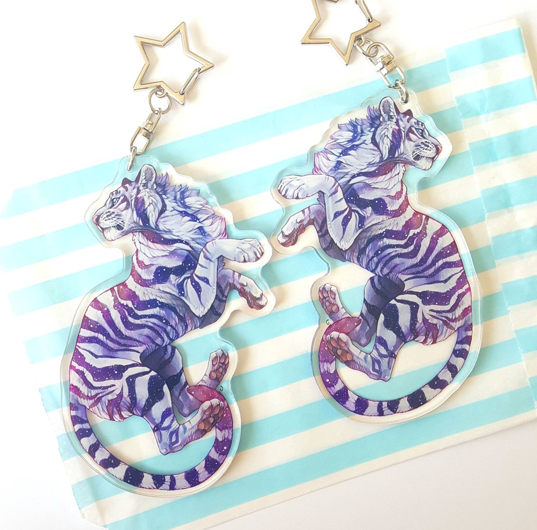 White Galaxy Tiger Large Acrylic Keyring - Etsy