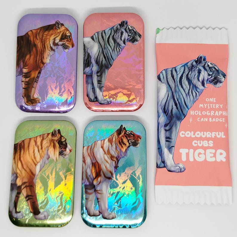 Tiger Mystery Can Badge: Colourful Cubs Pinback Holographic Metal ...