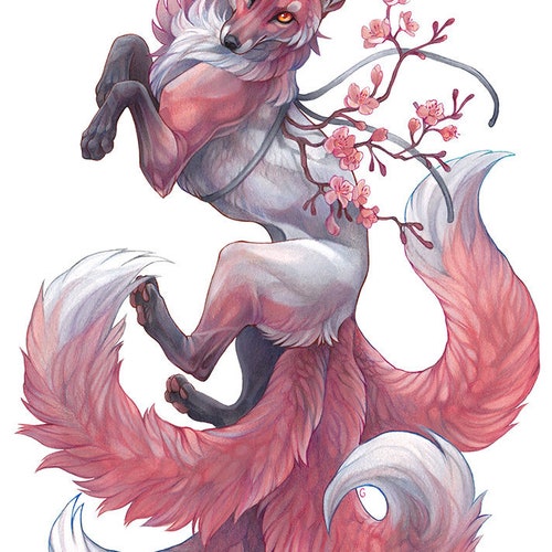 A4 Print 'three Tailed Lotus Fox' - Etsy