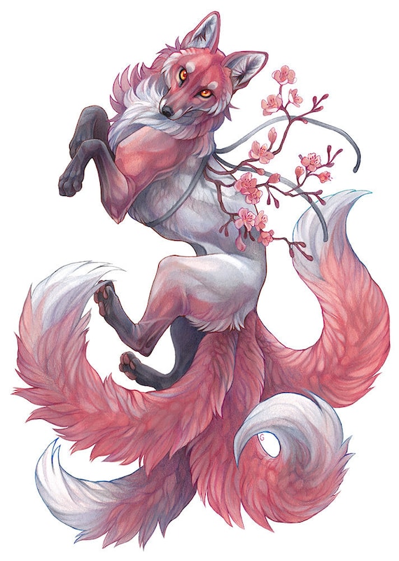 A4 Print 'sakura Fox' - Etsy