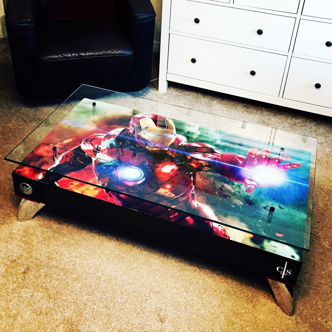 Rectangle Ironman Coffee Table With Glass Top - Etsy