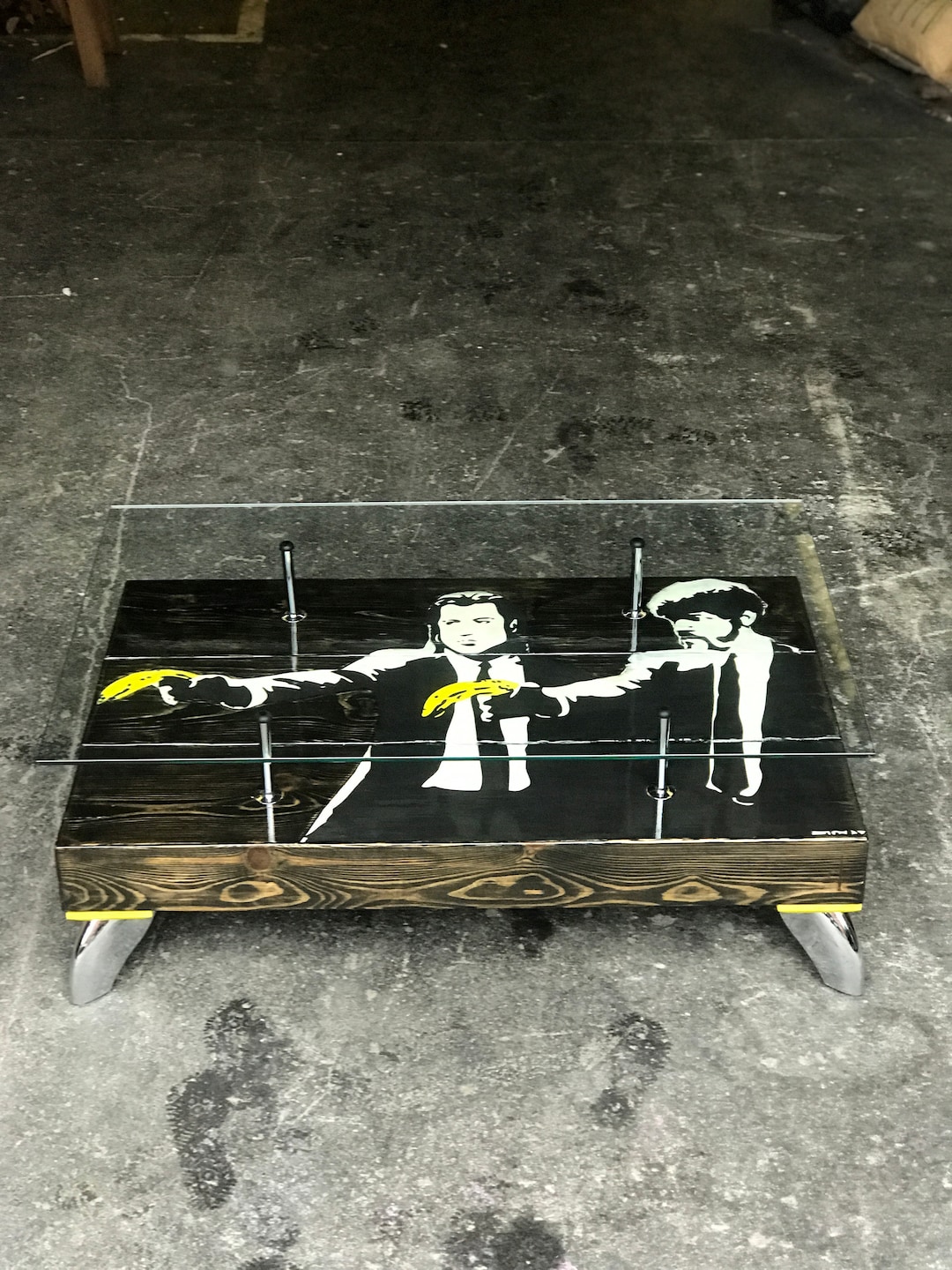 Banksy pulp Fiction Coffee Table With Glass Top - Etsy