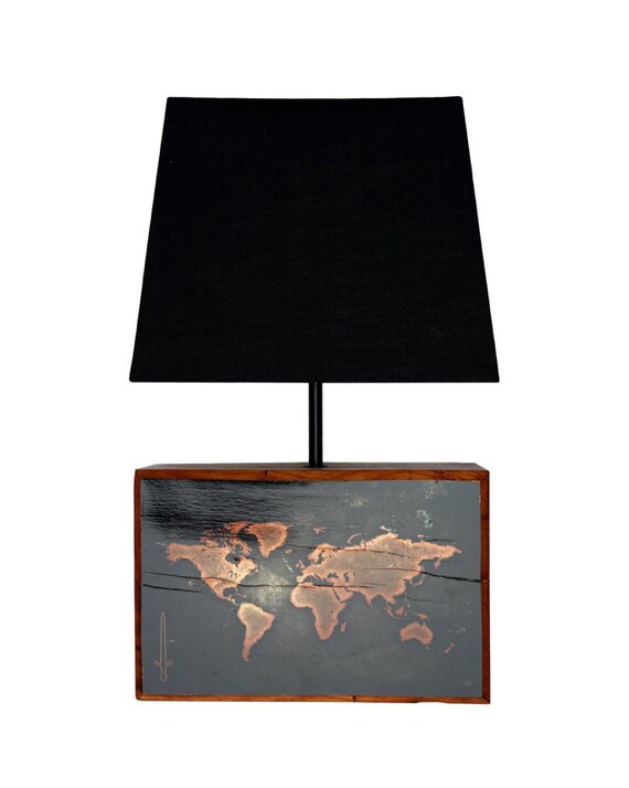 Black World Map Table Lamp - Etsy