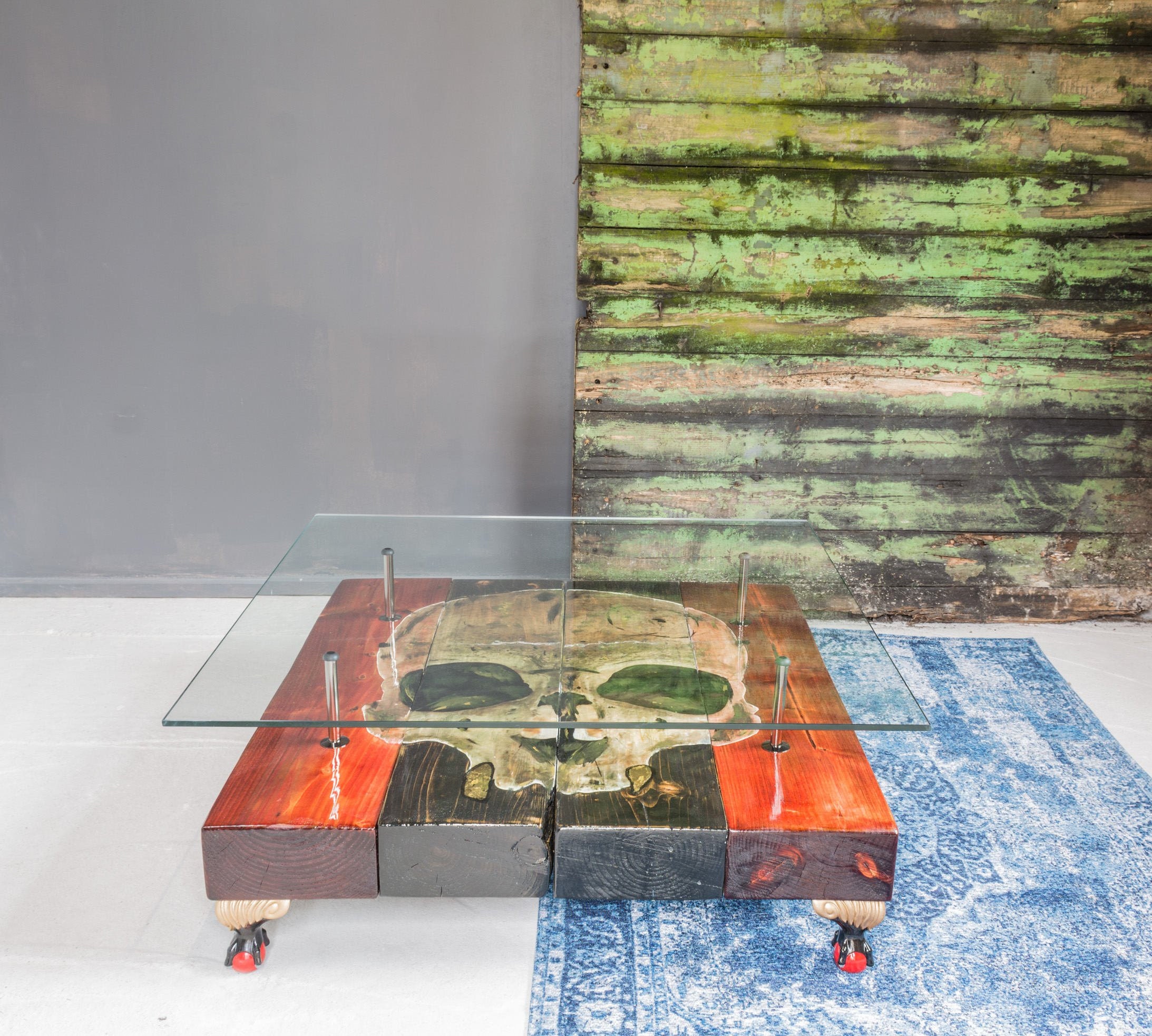Hand Distressed Gothic Skull Coffee Table With Glass Top - Etsy UK