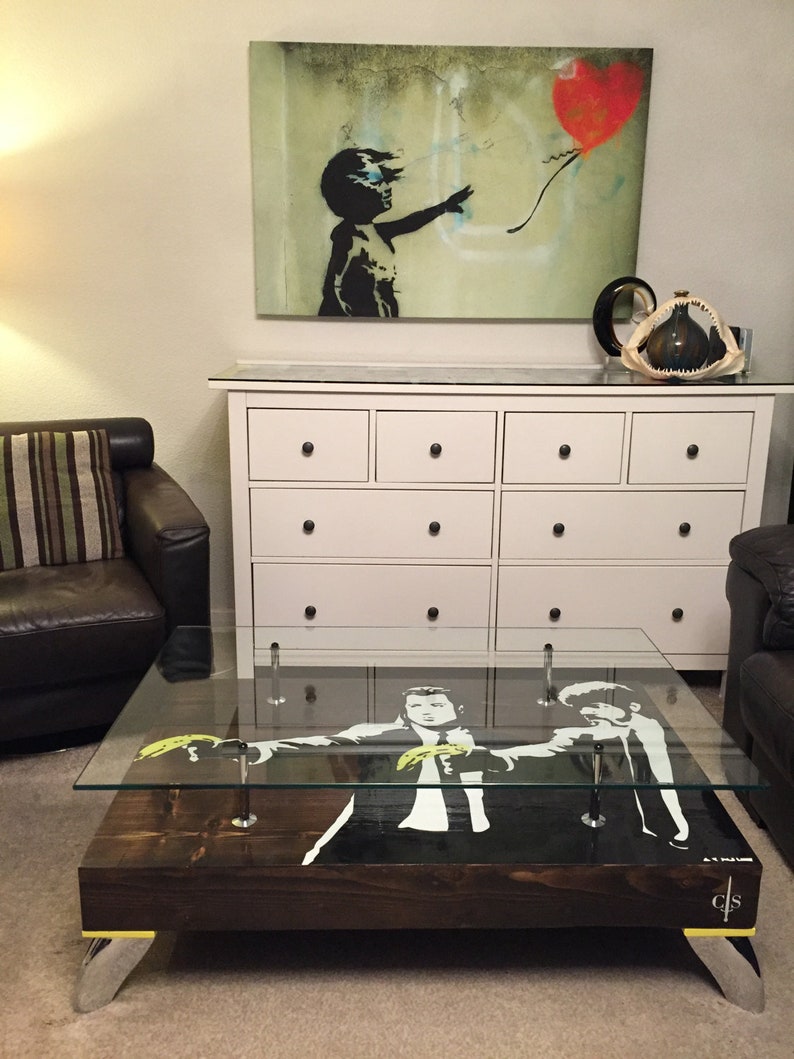 Banksy pulp Fiction Coffee Table With Glass Top - Etsy