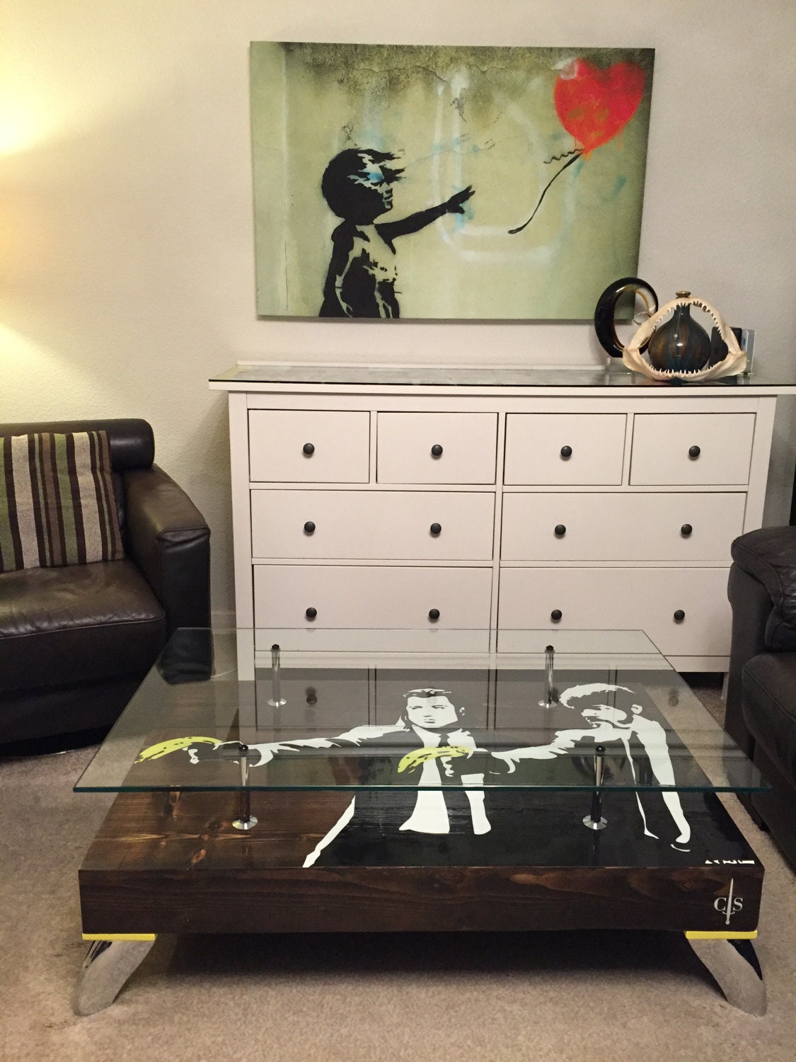 Banksy pulp Fiction Coffee Table With Glass Top - Etsy