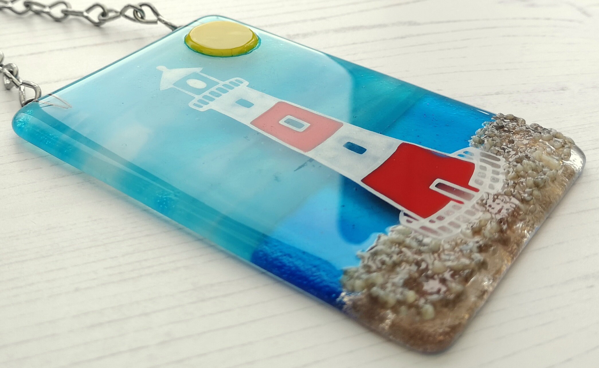 Handmade Fused Glass Lighthouse Hanging Picture / Suncatcher - Wave ...