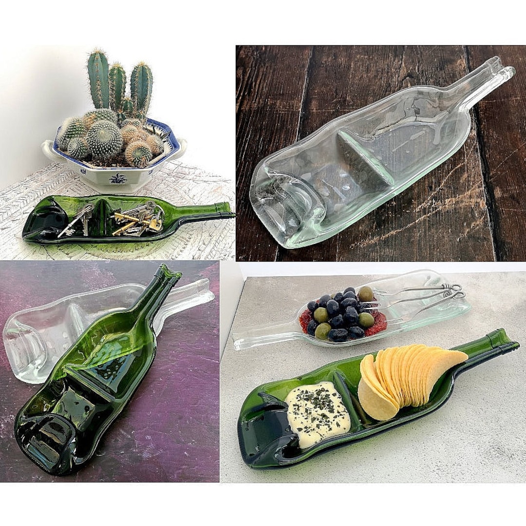 Handmade Fused Glass Dual Split Recycled Wine Bottle Dish - Squashed ...