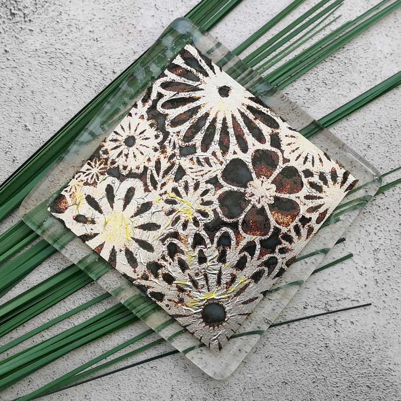 Handmade Fused Glass Flowers on Silver Drinks Coaster Flower - Etsy