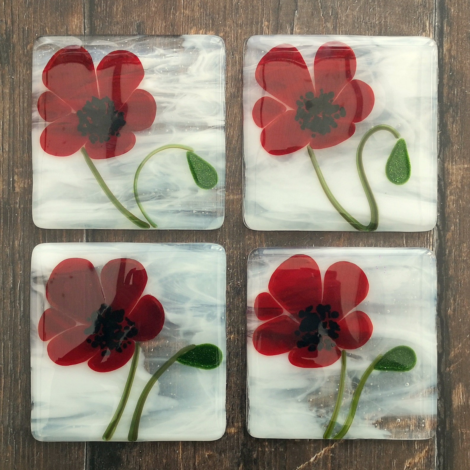 Handmade Fused Glass Poppy Flower Drinks Coaster - Poppies Art - Garden ...