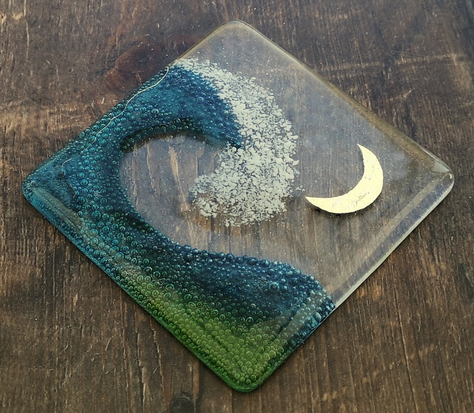 Handmade Fused Glass Wave Drinks Coaster - With Embedded Coloured ...