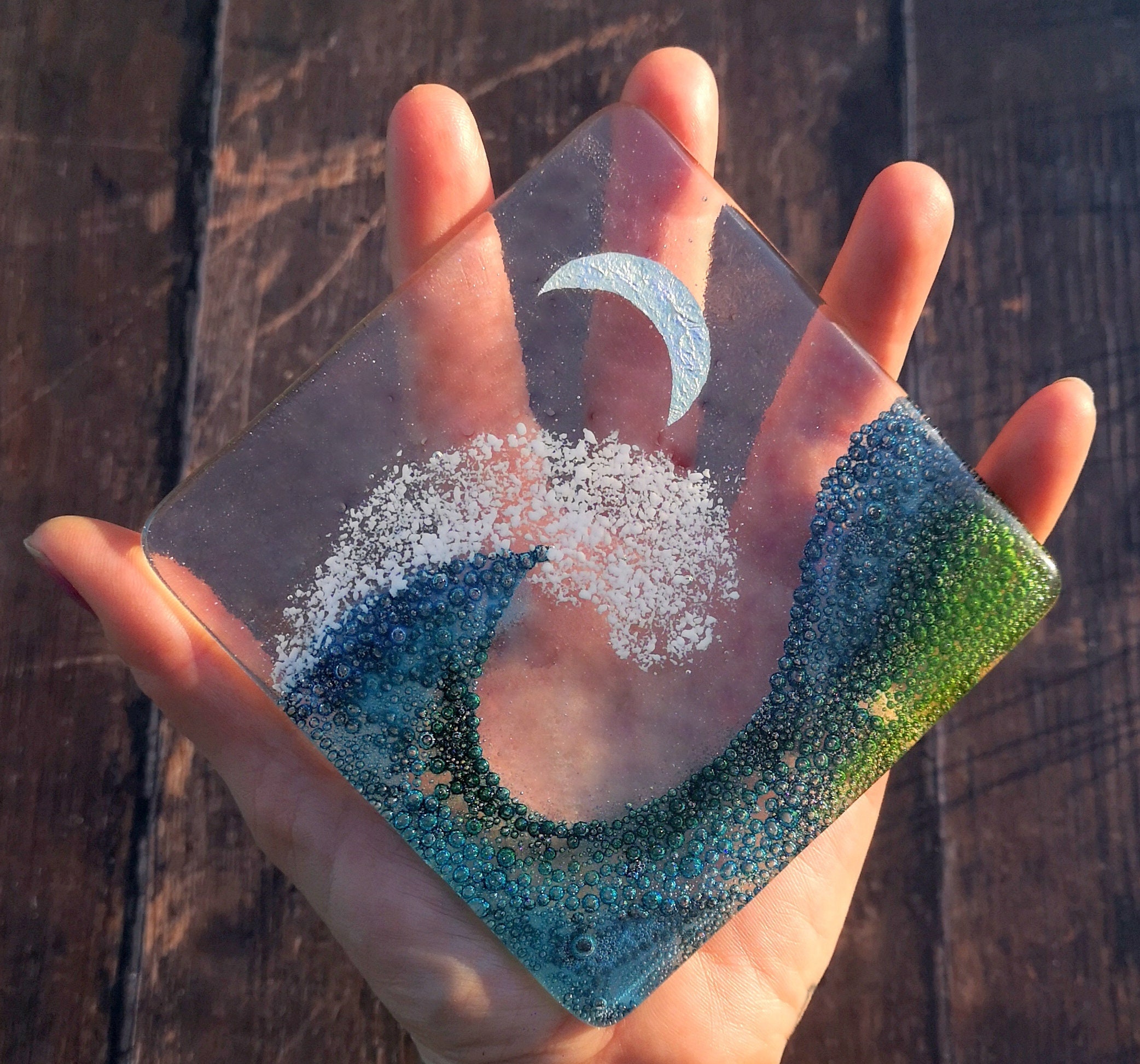 Handmade Fused Glass Wave Drinks Coaster - With Embedded Coloured ...