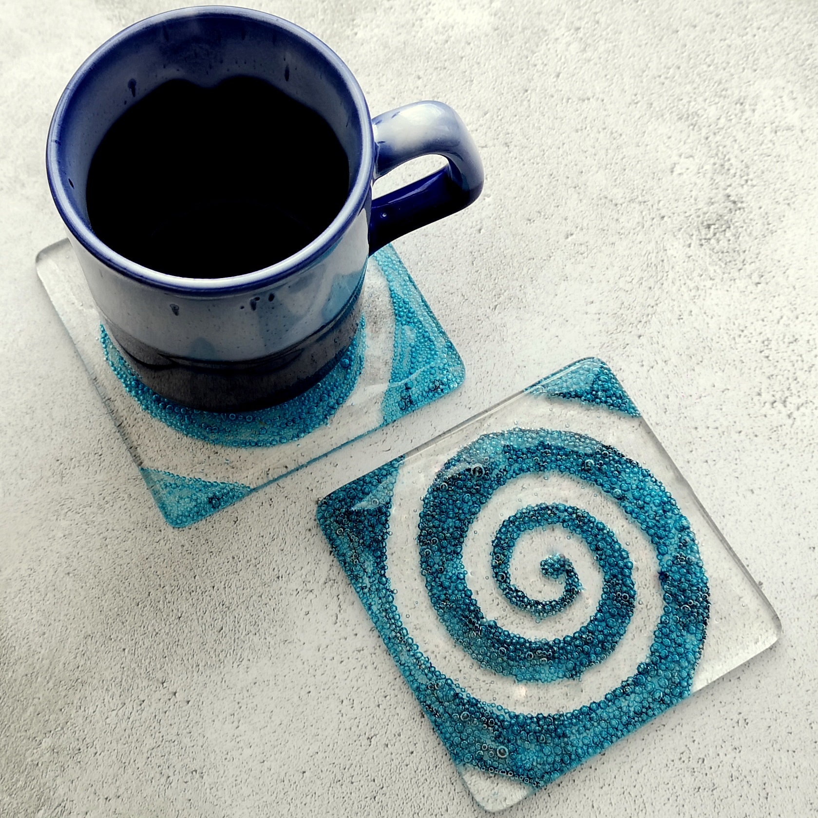 Handmade Fused Glass Spiral Drinks Coaster - With Embedded Coloured ...
