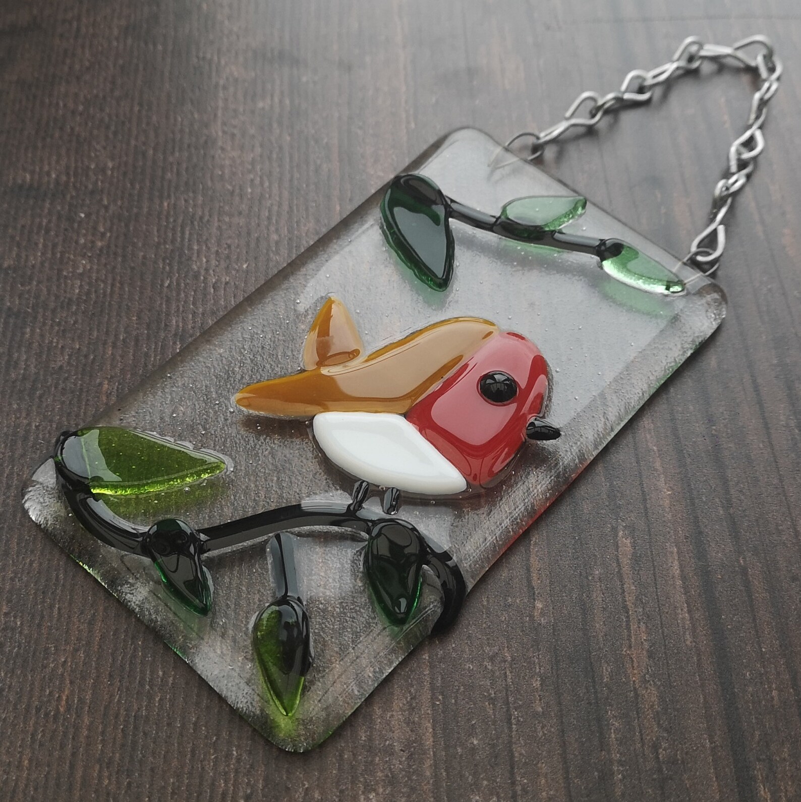 Handmade Fused Glass Robin Hanging Decoration Bird in Tree | Etsy