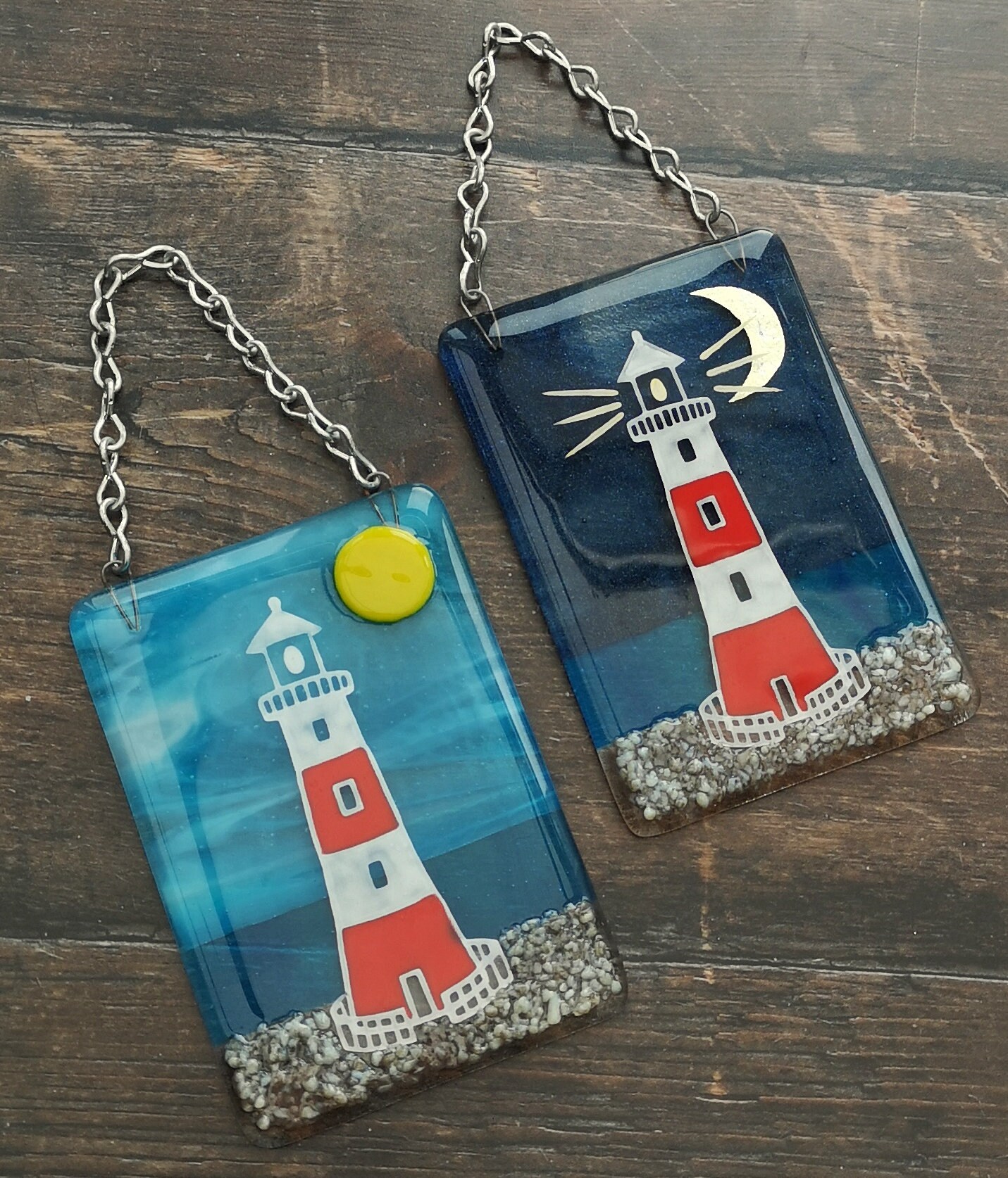 Handmade Fused Glass Lighthouse Hanging Picture / Suncatcher - Wave ...