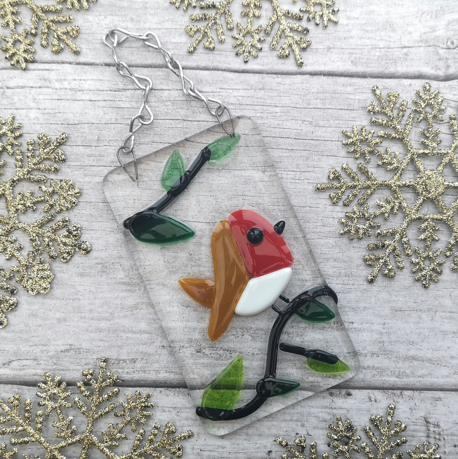 Handmade Fused Glass Robin Hanging Decoration Bird in Tree | Etsy