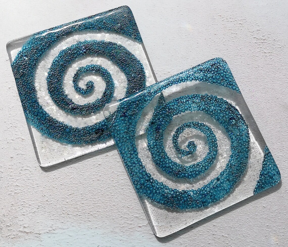 Handmade Fused Glass Spiral Drinks Coaster - With Embedded Coloured ...