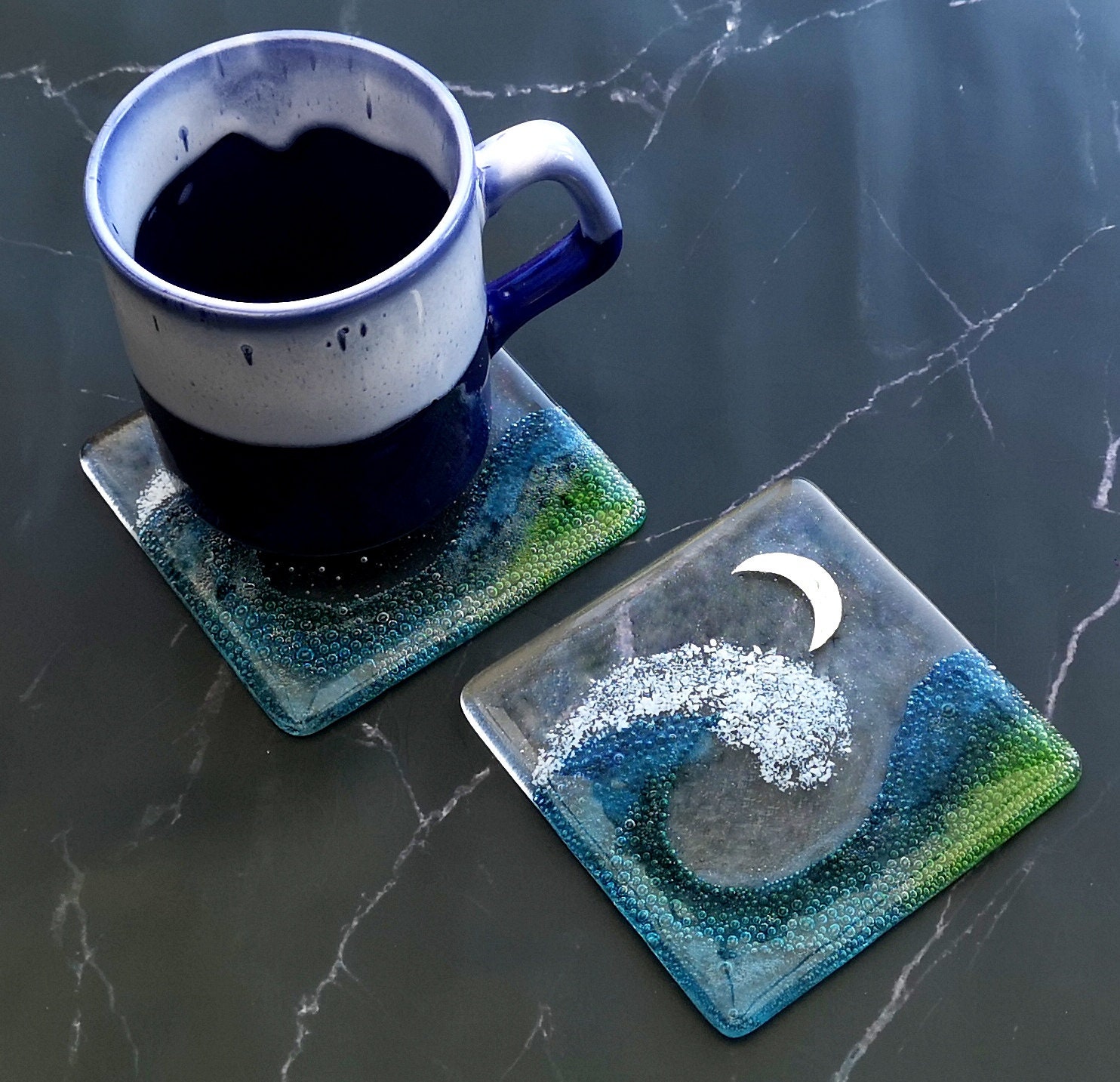 Handmade Fused Glass Wave Drinks Coaster - With Embedded Coloured ...