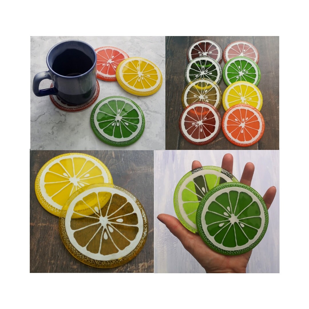 Handmade Fused Glass Fruit Slice Coaster Citrus Fruit Drinks Coaster ...