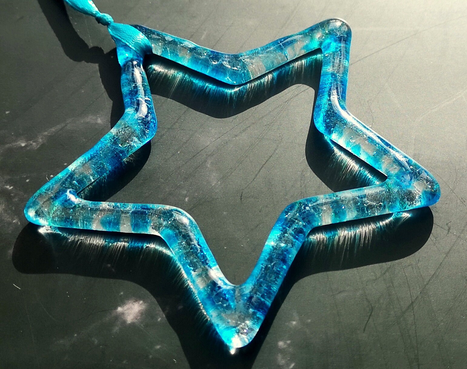 Handmade Fused Glass Hanging Star Outline Decoration - Glass Suncatcher ...