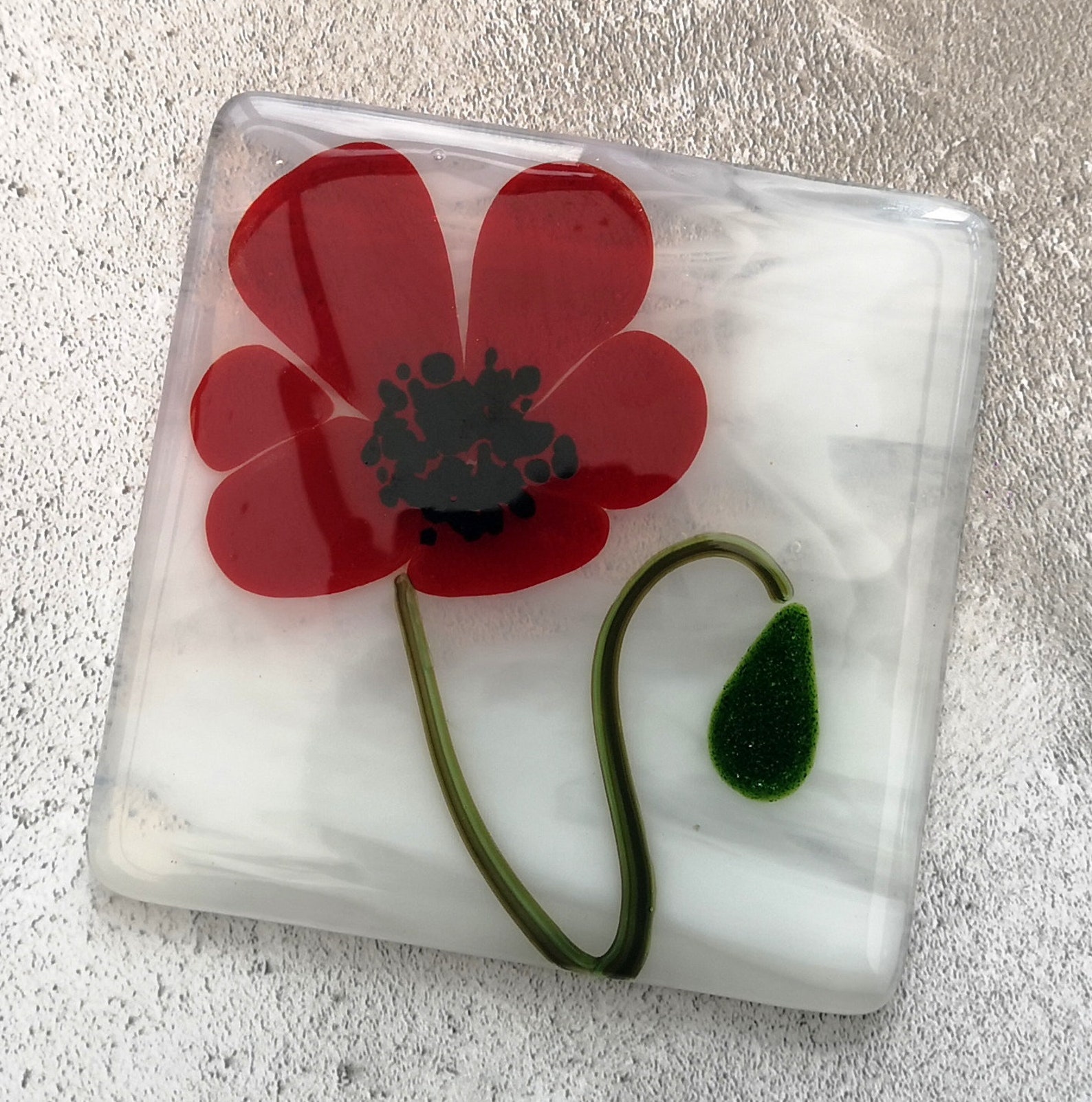 Handmade Fused Glass Poppy Flower Drinks Coaster - Poppies Art - Garden ...