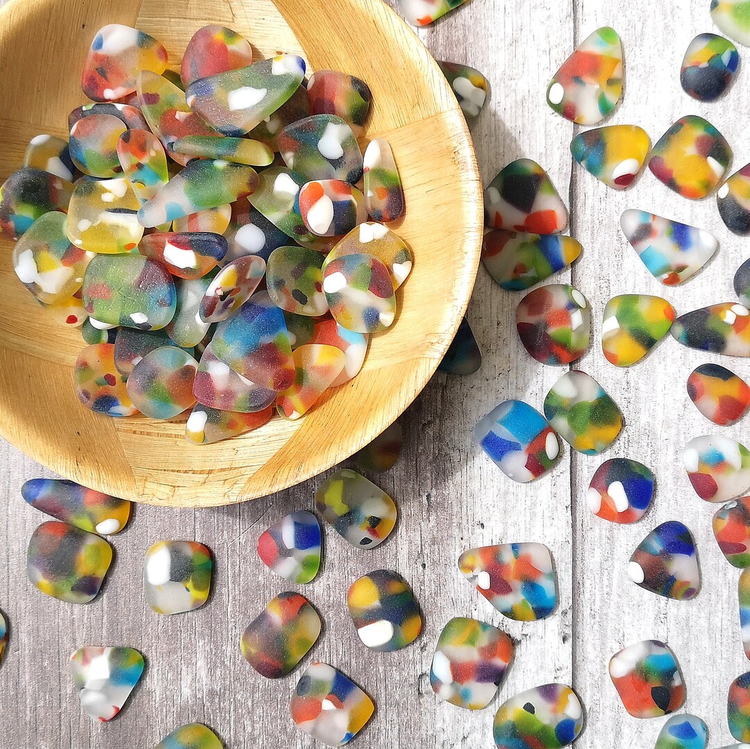 Tumbled Glass - Multicoloured Mix - Mixed Sizes / Amounts - Raw Pieces ...