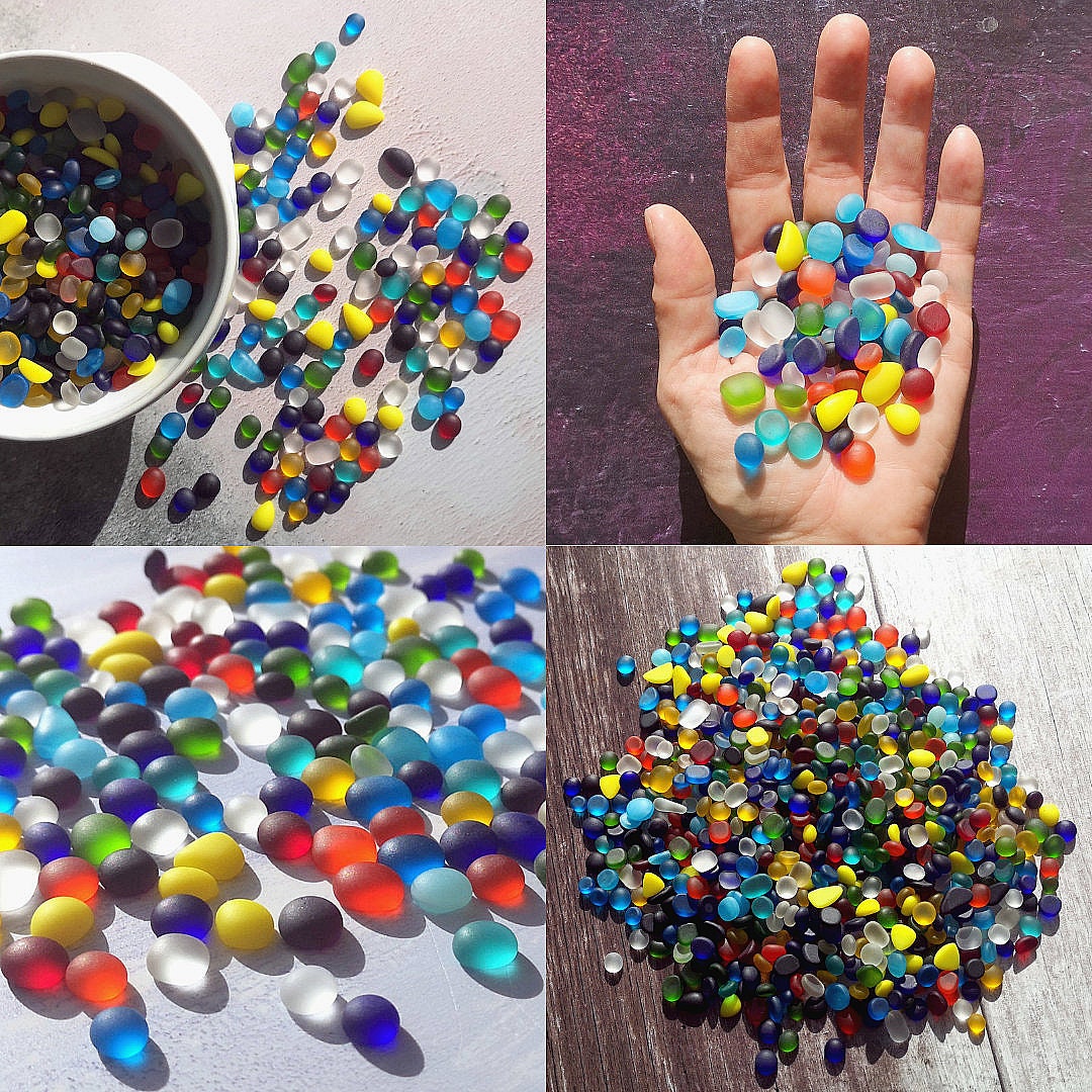 Tumbled Glass Tiny Pieces, Various Colour Mix Mixed Sizes / Amounts Raw ...