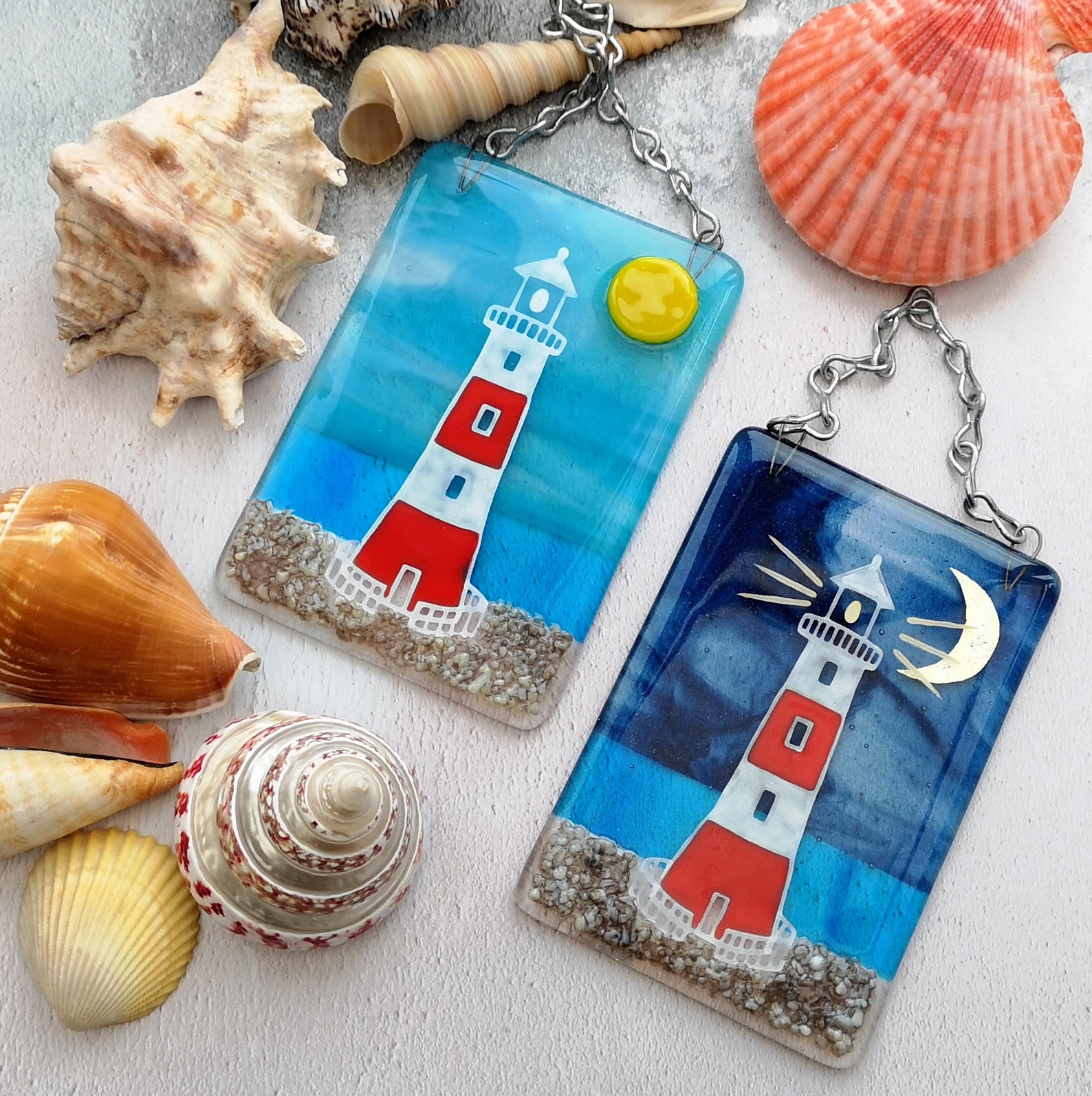 Handmade Fused Glass Lighthouse Hanging Picture / Suncatcher - Wave ...