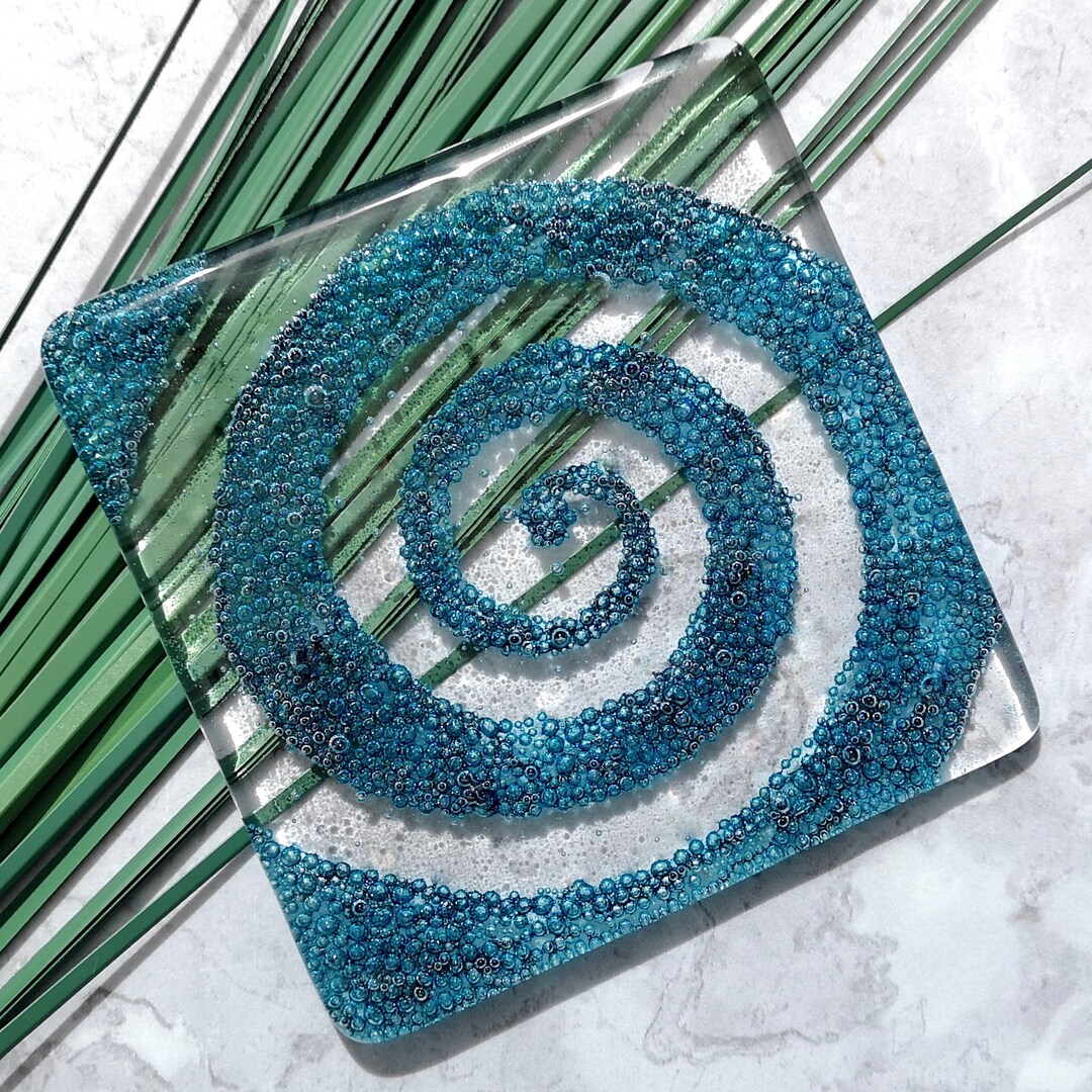 Handmade Fused Glass Spiral Drinks Coaster - With Embedded Coloured ...