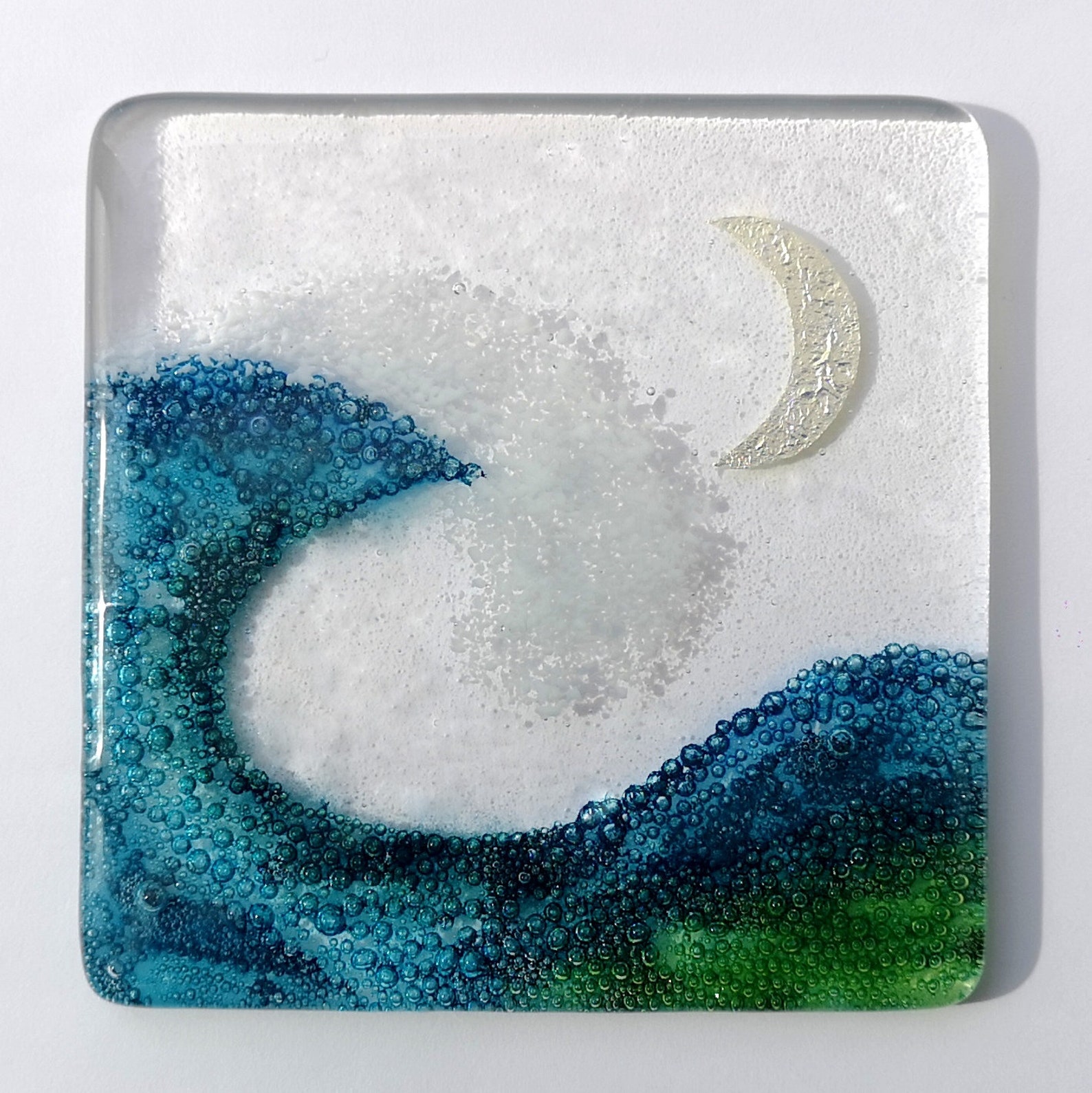 Handmade Fused Glass Wave Drinks Coaster - With Embedded Coloured ...