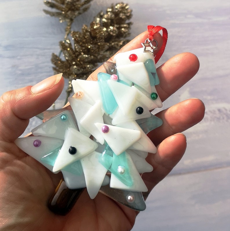Handmade Fused Glass 3D Christmas Tree Glass Hanging Decoration - Xmas ...