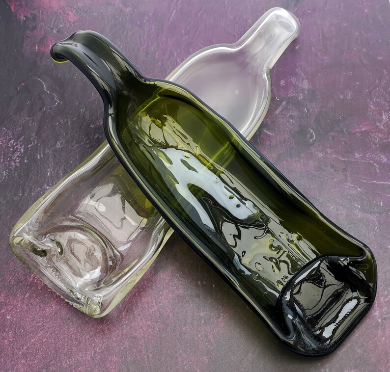 Handmade Fused Glass Recycled Wine Bottle Curved Handle Dish - Squashed ...