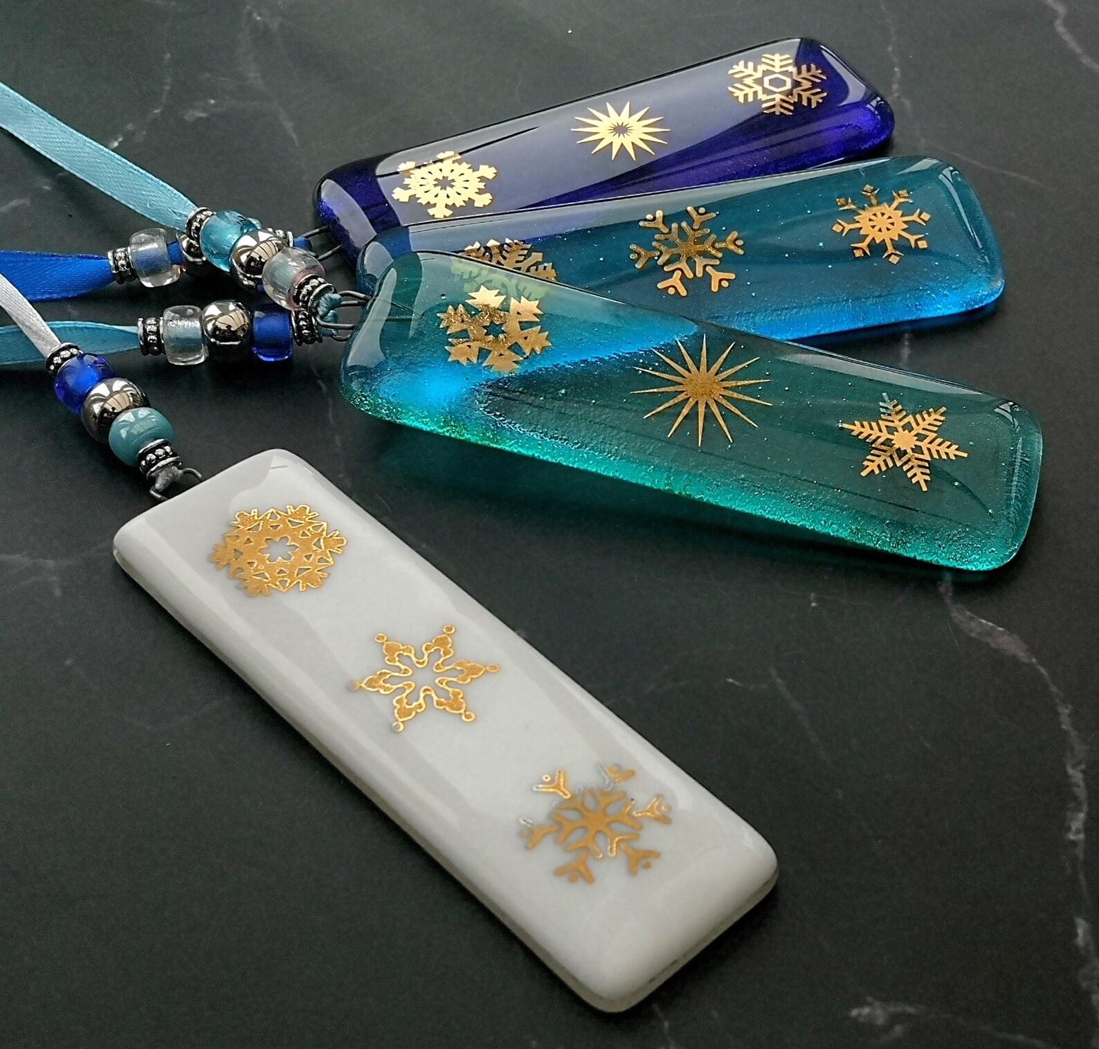Handmade Fused Glass Snowflake Hanging Tree Decorations - Glass ...