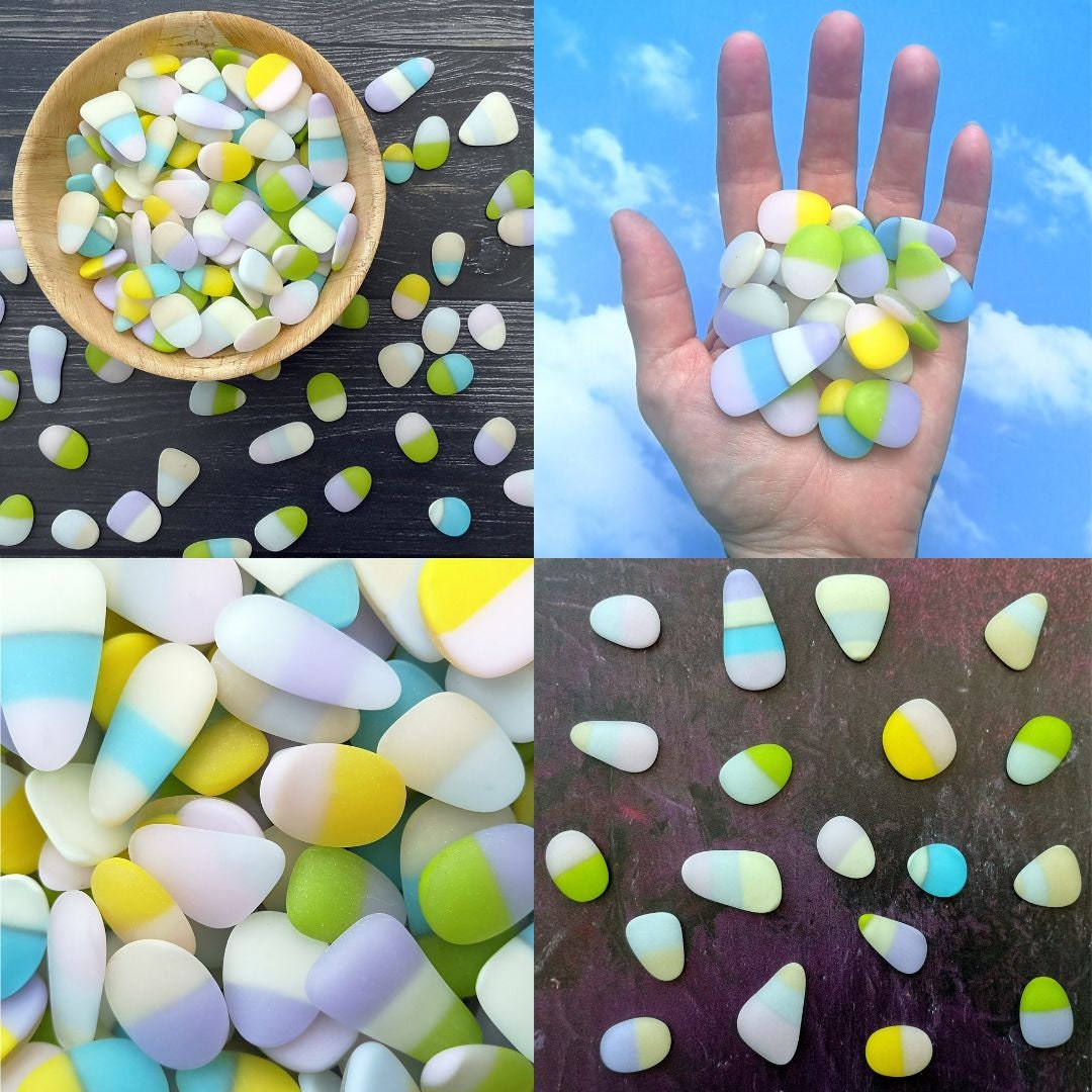 Tumbled Glass - Opaque Pastel Stripes - Mixed Sizes / Amounts - Raw ...