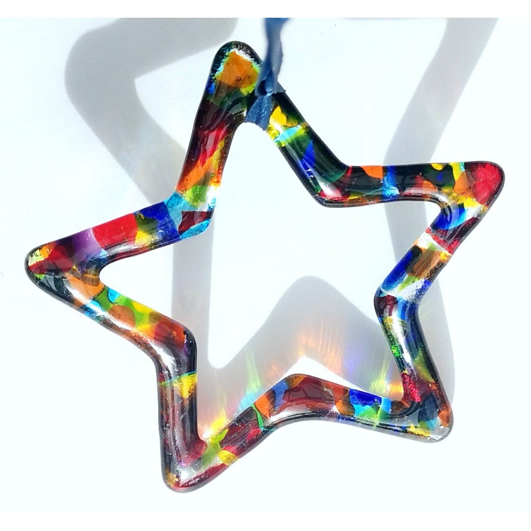 Handmade Fused Glass Hanging Star Outline Decoration - Glass Suncatcher ...