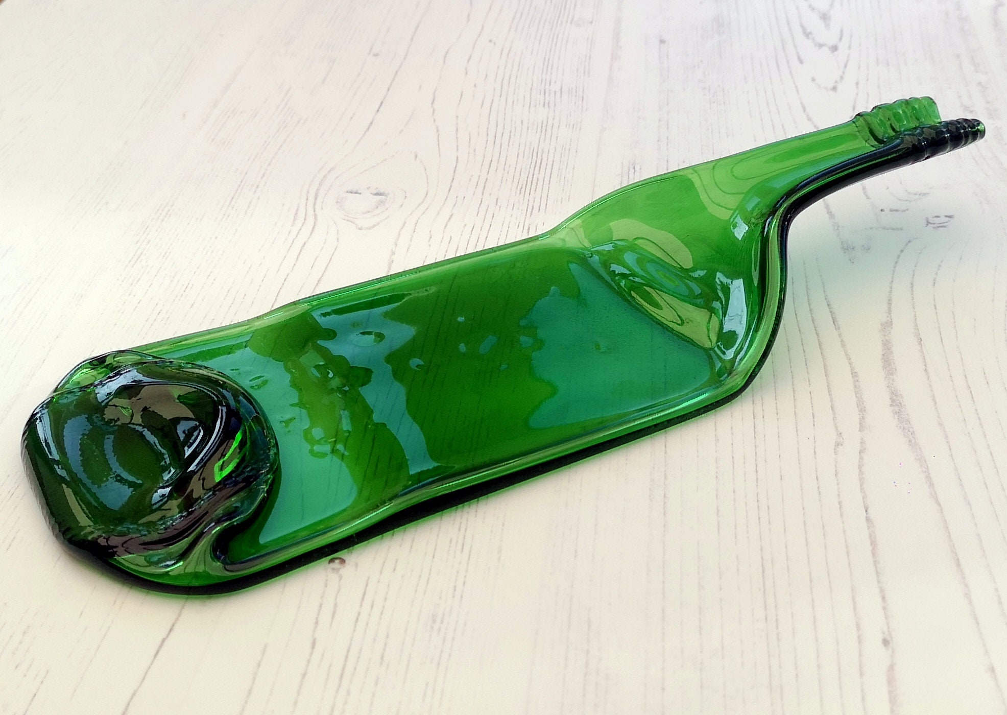 Handmade Fused Glass Recycled Wine Bottle Plate With Raised Neck Handle ...