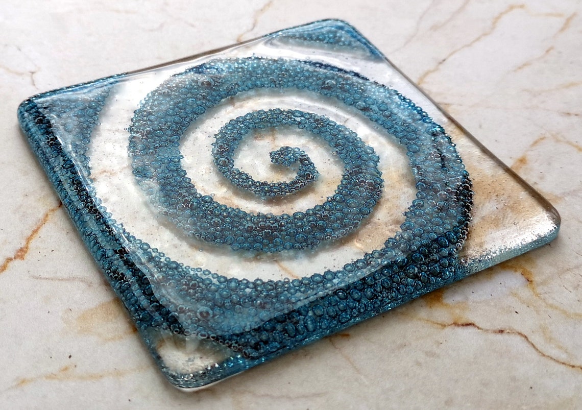 Handmade Fused Glass Spiral Drinks Coaster - With Embedded Coloured ...