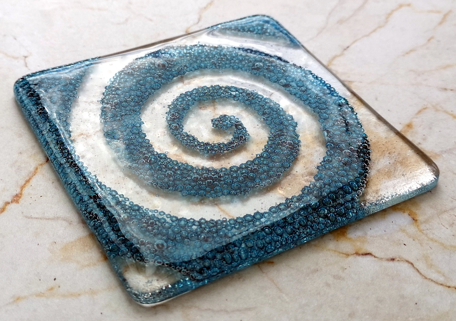 Handmade Fused Glass Spiral Drinks Coaster - With Embedded Coloured ...