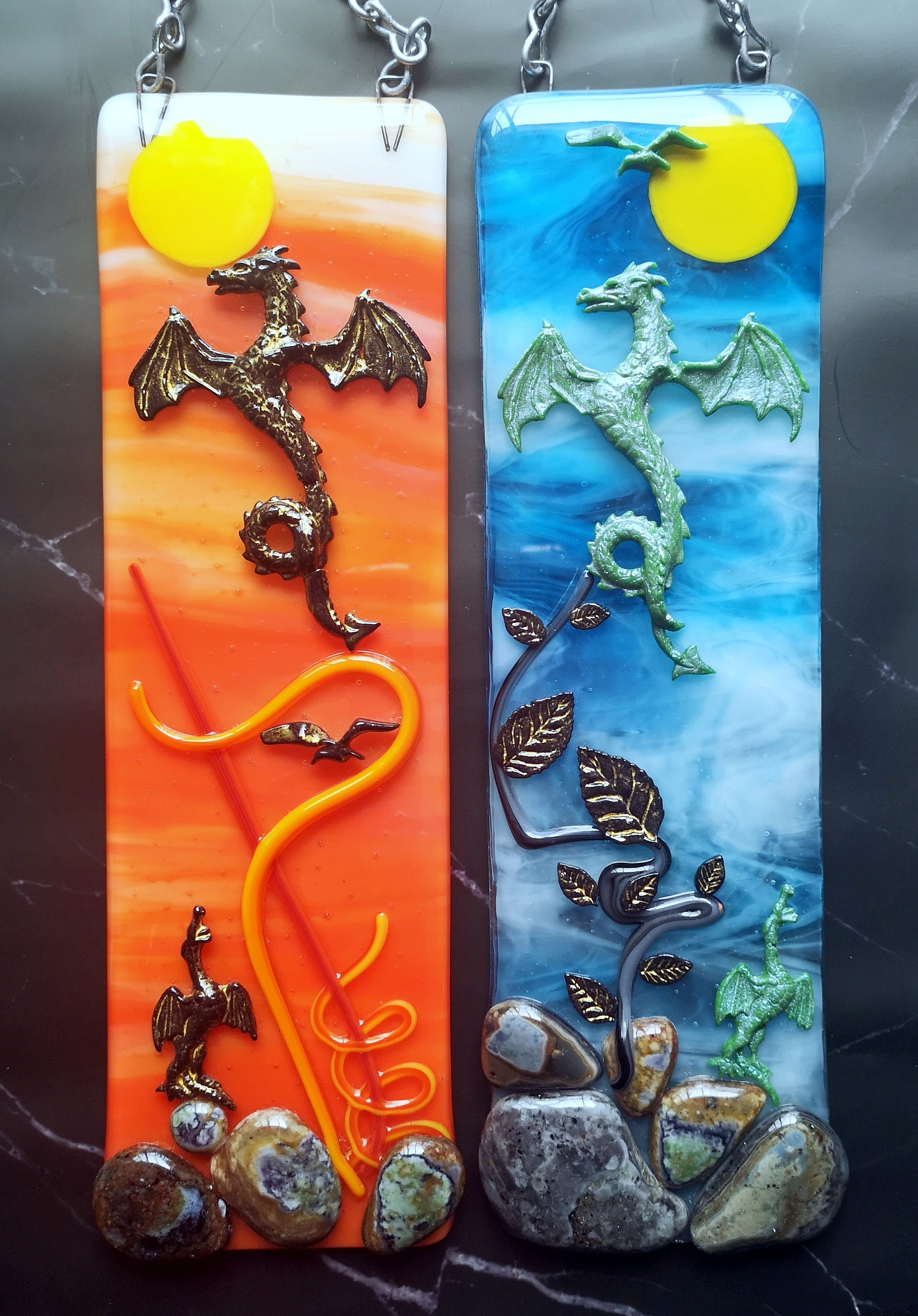 Handmade Fused Glass 3D Dragons Hanging Picture Suncatcher | Etsy