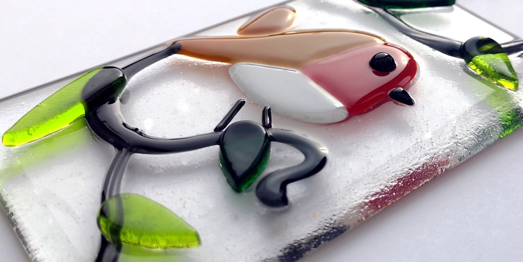 Handmade Fused Glass Robin Hanging Decoration Bird in Tree | Etsy UK