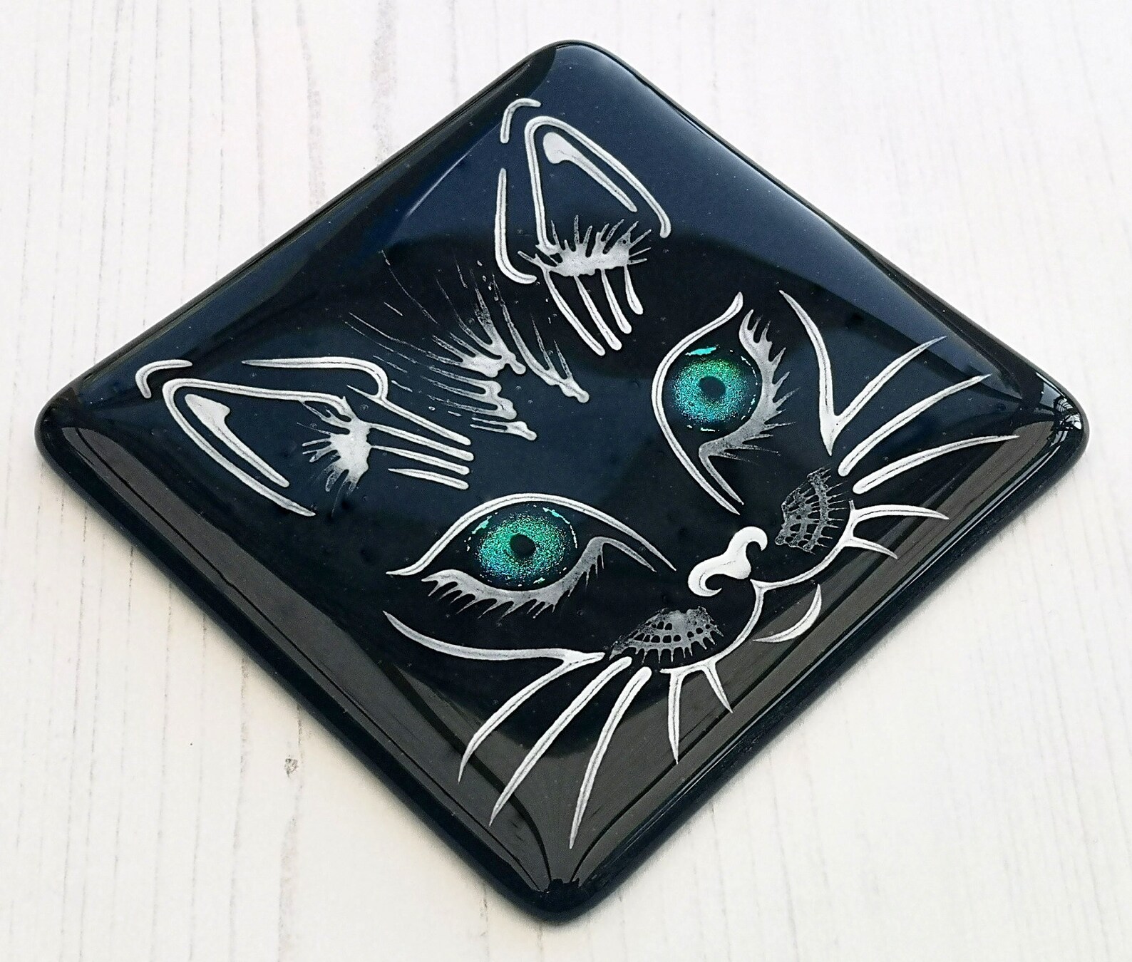 Handmade Fused Glass Cat Face Drinks Coaster With Dichroic - Etsy UK