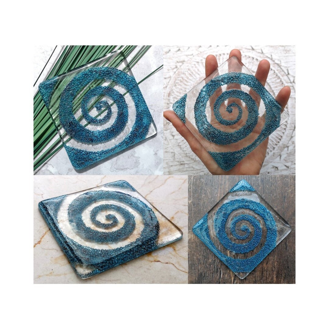 Handmade Fused Glass Spiral Drinks Coaster With Embedded - Etsy