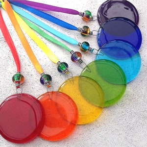 Handmade Fused Glass Round Hanging Christmas Tree Decorations - Colour ...