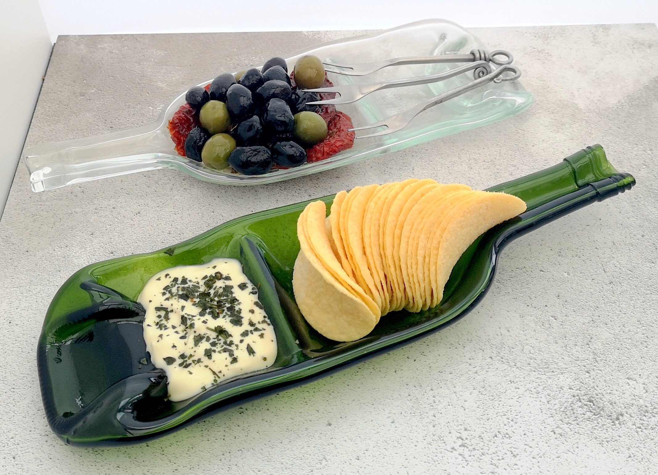 Handmade Fused Glass Dual Split Recycled Wine Bottle Dish - Squashed ...