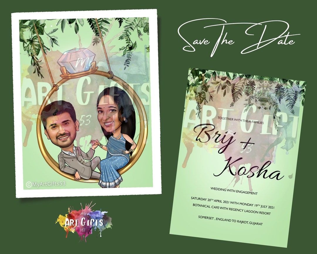 Save the Date & Invitation Cards - Custom Couple Portrait Caricatures ...