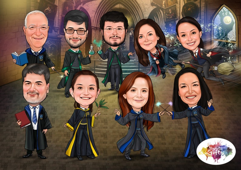 Group Caricatures / Group Cartoons Custom Drawn and - Etsy