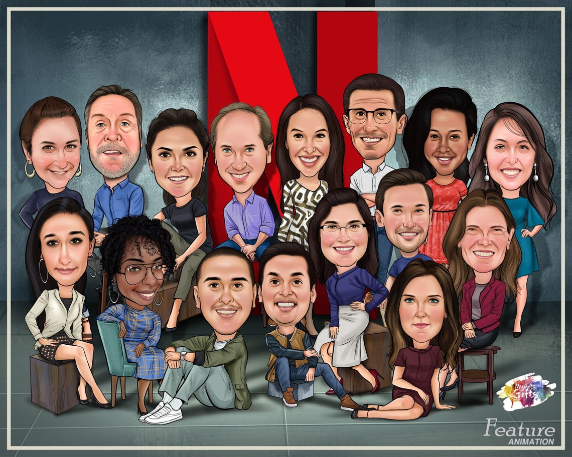 Group Caricatures / Group Cartoons Custom Drawn and | Etsy